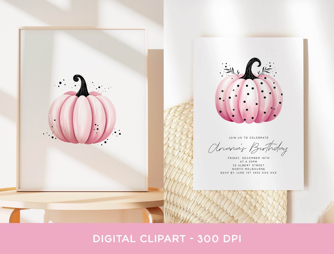 Halloween Pumpkin Clipart Bundle, Pink & Black Pumpkins PNG Digital ...