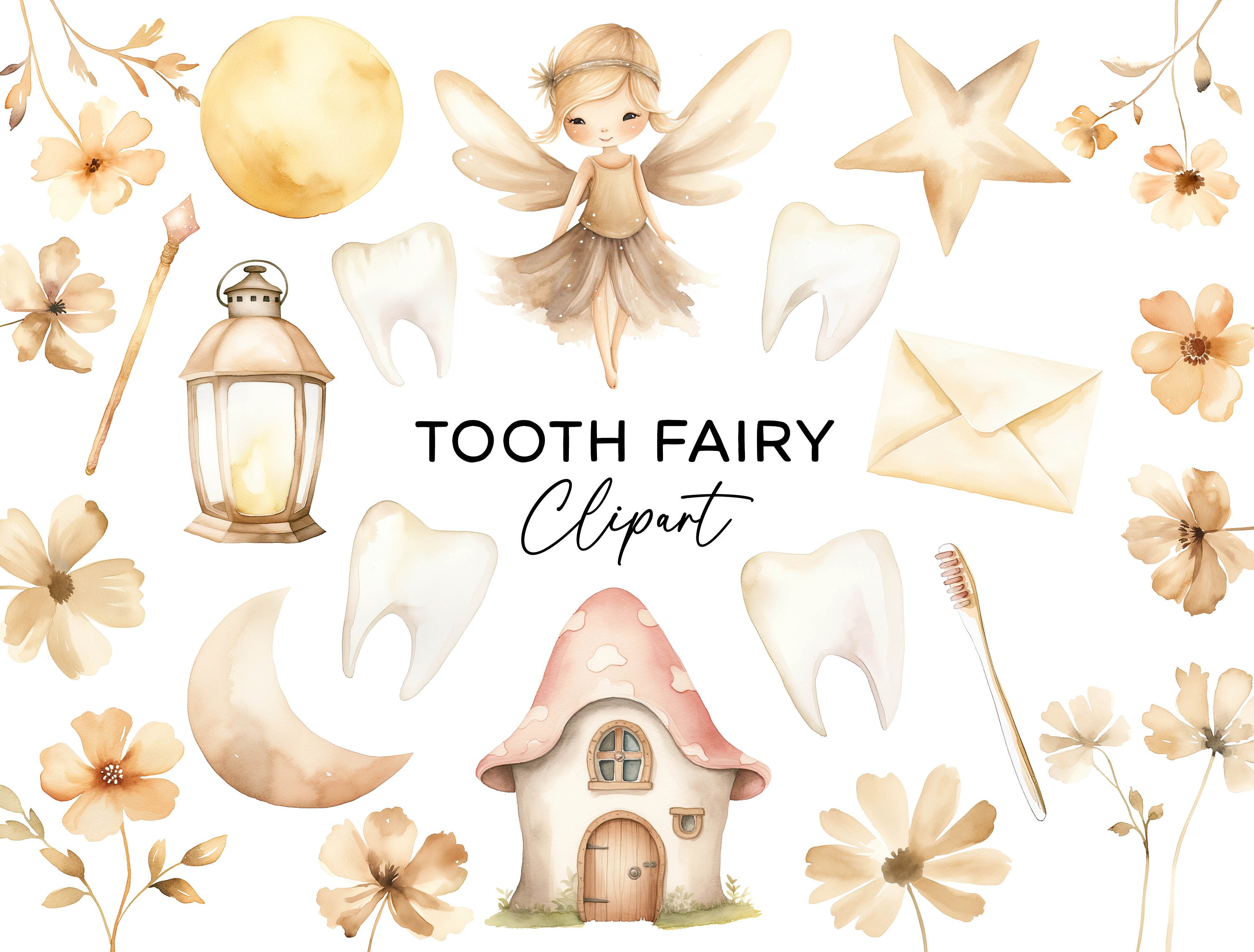 Tooth Fairy Clipart Bundle, Watercolor Whimsical Fairies Enchanted Boho ...