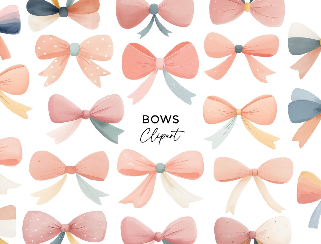 Bow Clipart Bundle Set, Watercolor Pink Bows Ribbons, Pastel Pink PNG ...