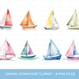 Segelboot Clipart Bundle-Set, Aquarell Bunte Kinder Segelboote Grafiken ...