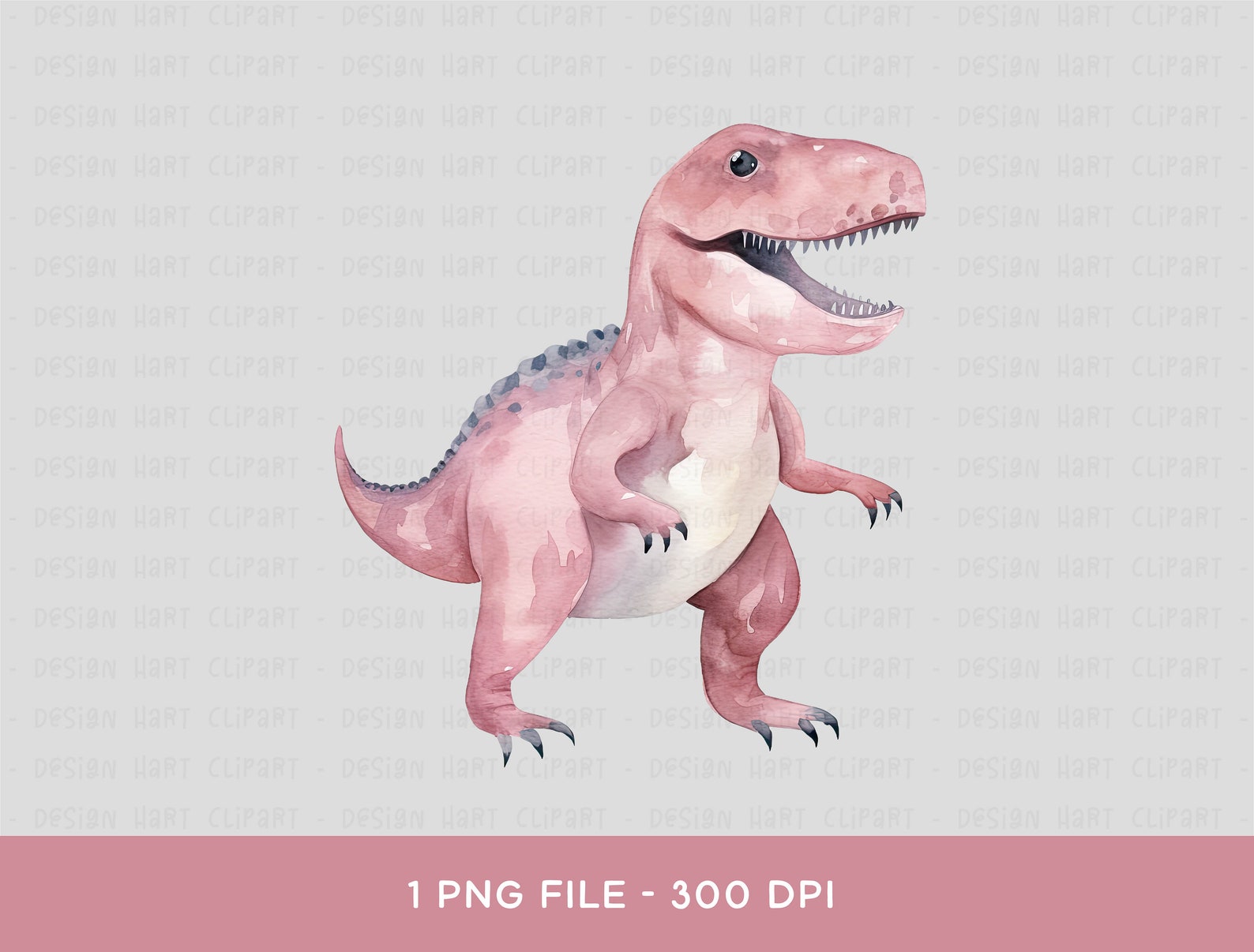 Pink Dinosaur Clipart Watercolor T-rex for Girls, PNG Graphic Digital ...