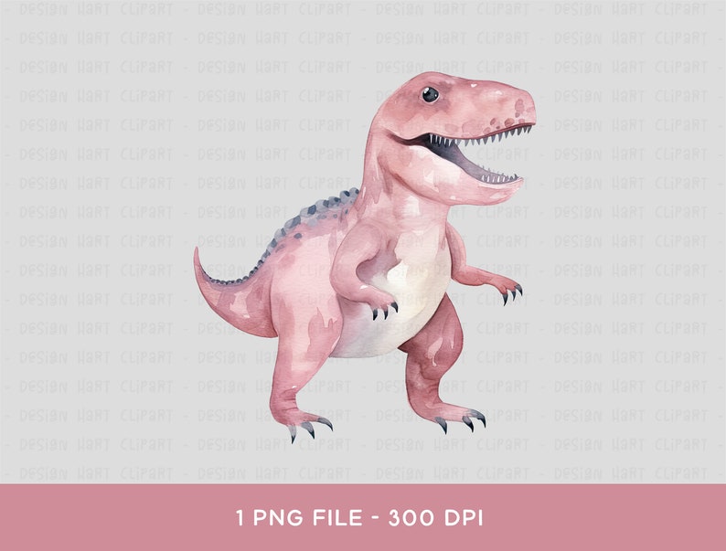 Pink Dinosaur Clipart - Watercolor T-rex for Girls, PNG Graphic Digital ...