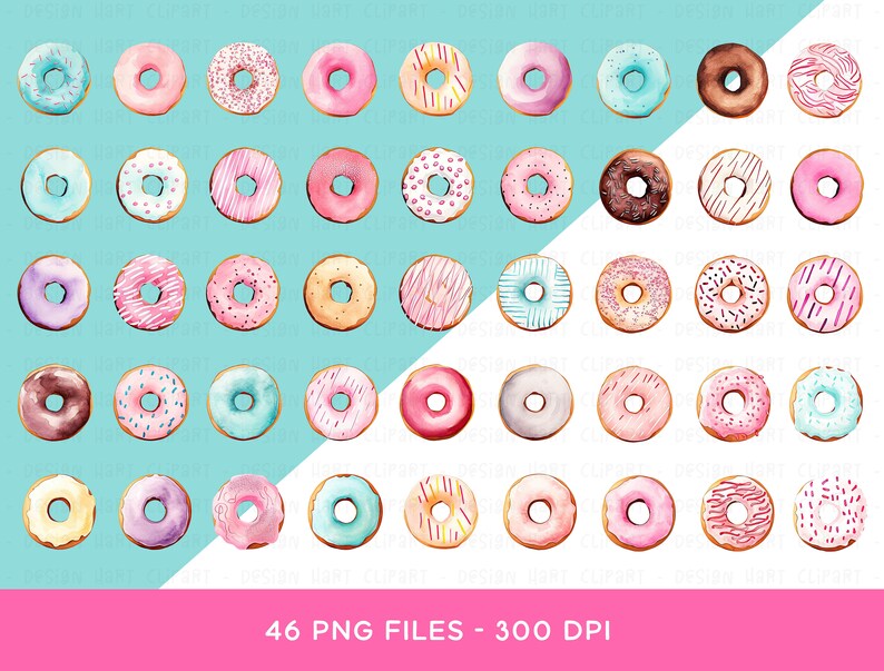 Watercolor Donuts Clipart Bundle, PNG Graphics Digital Download ...