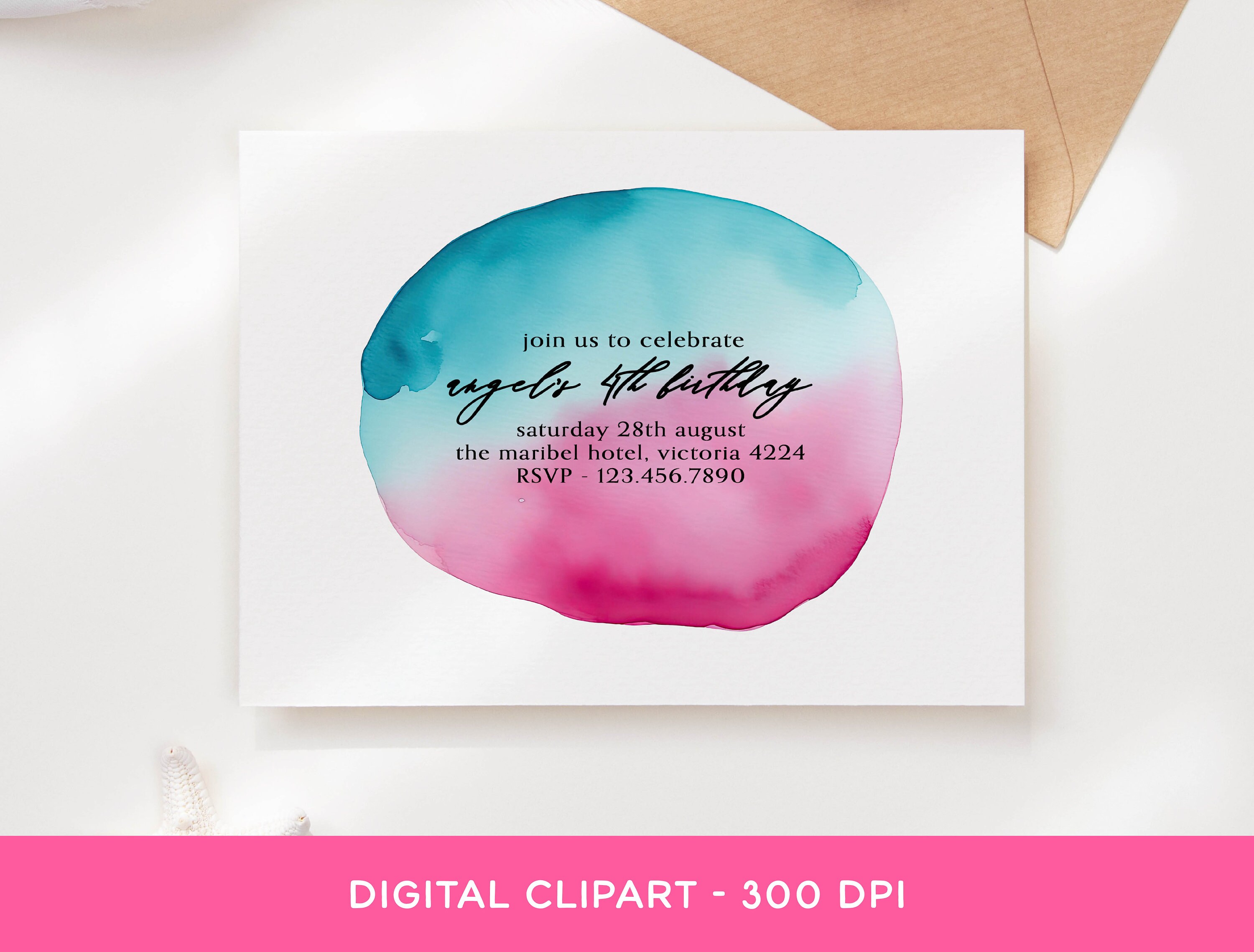 Brush Stroke Clipart Bundle, Pink & Blue Watercolor Smudge Splodge ...