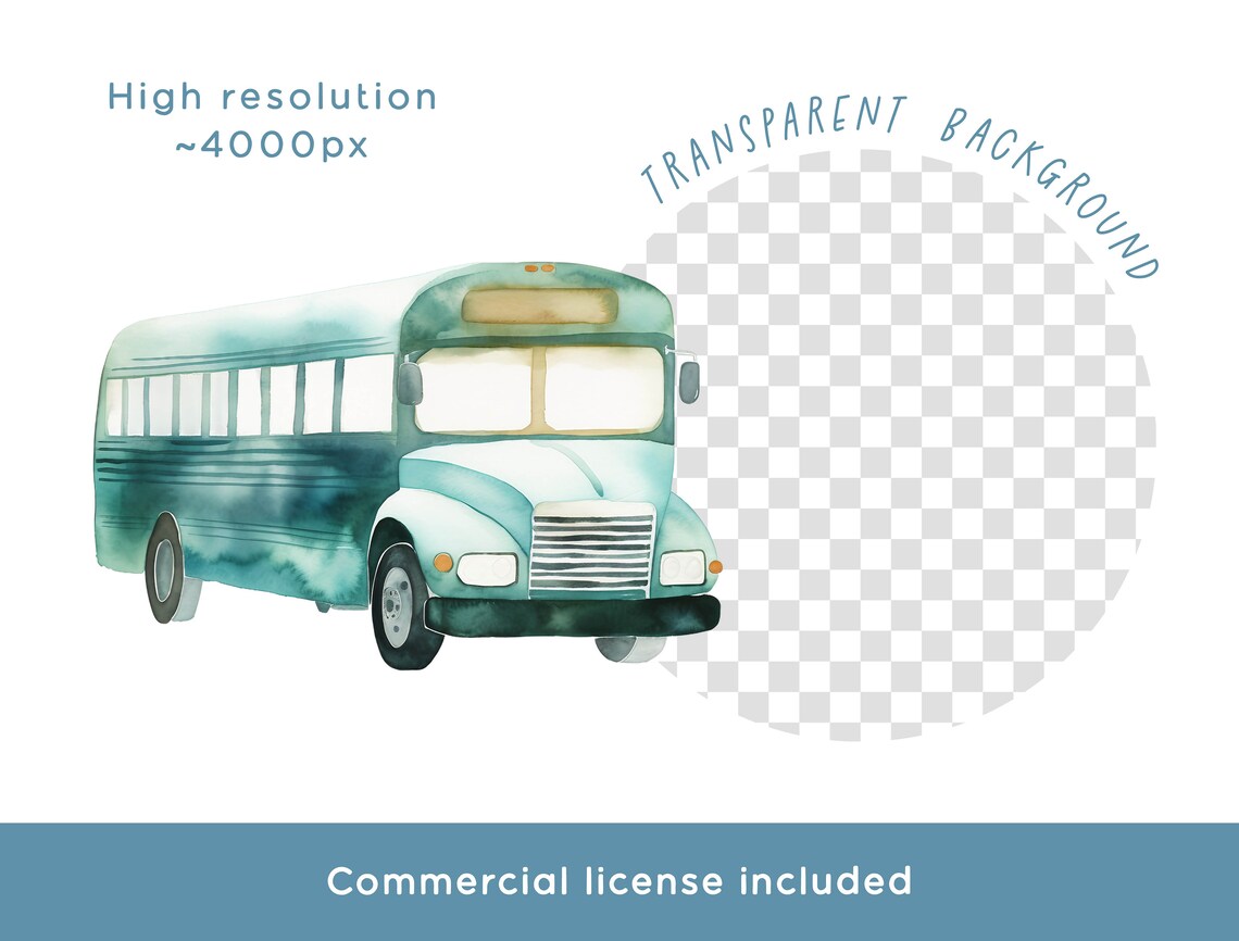 School Bus Clipart Bundle - Watercolor Colorful Pastel PNG Vehicles for ...