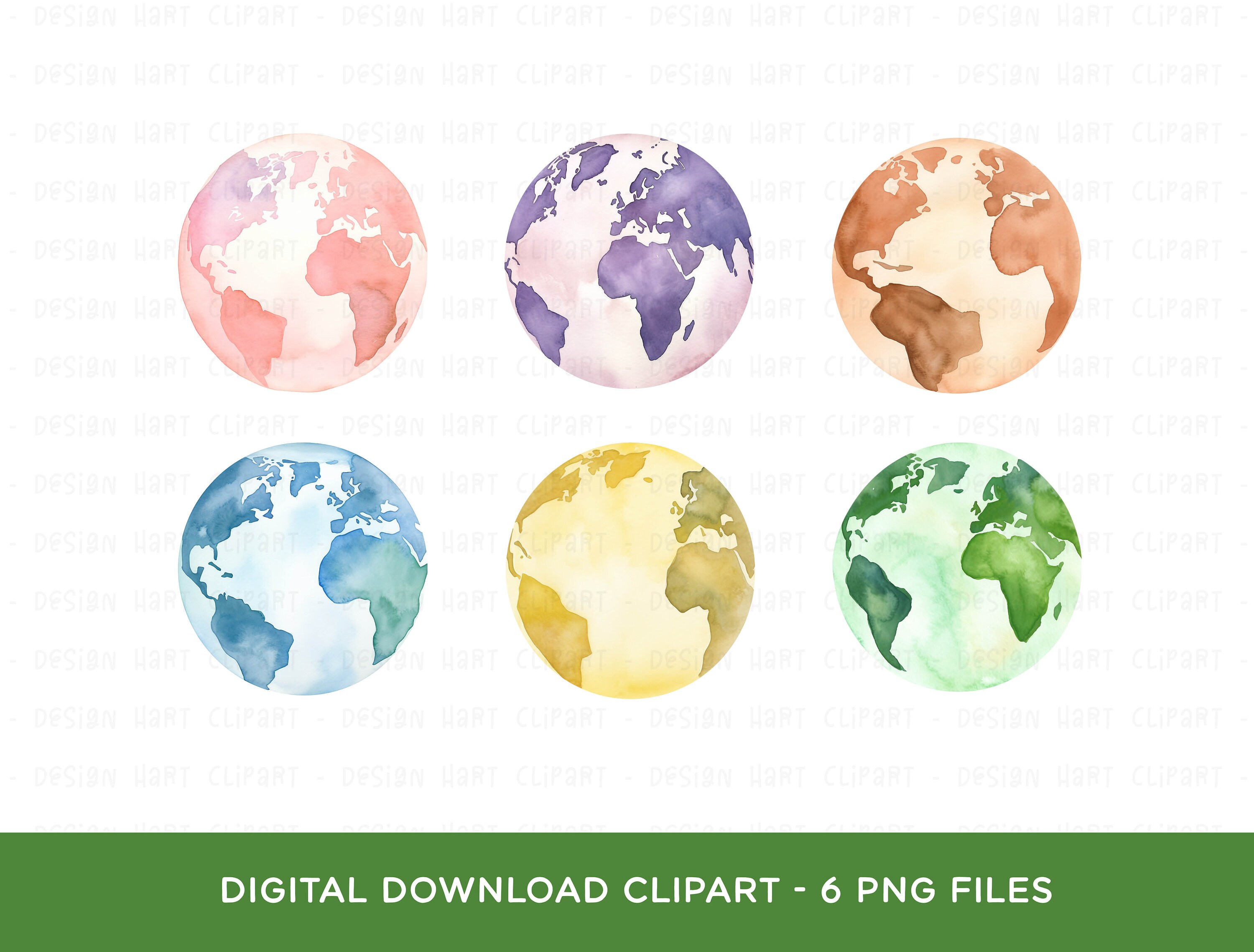 World Globe Clipart Bundle - Colorful Pastel Earth Graphics, PNG ...