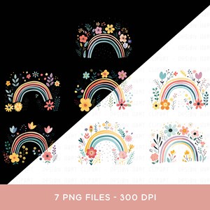 Rainbows Clipart Bundle, Colorful Floral PNG Graphics for Invitations ...