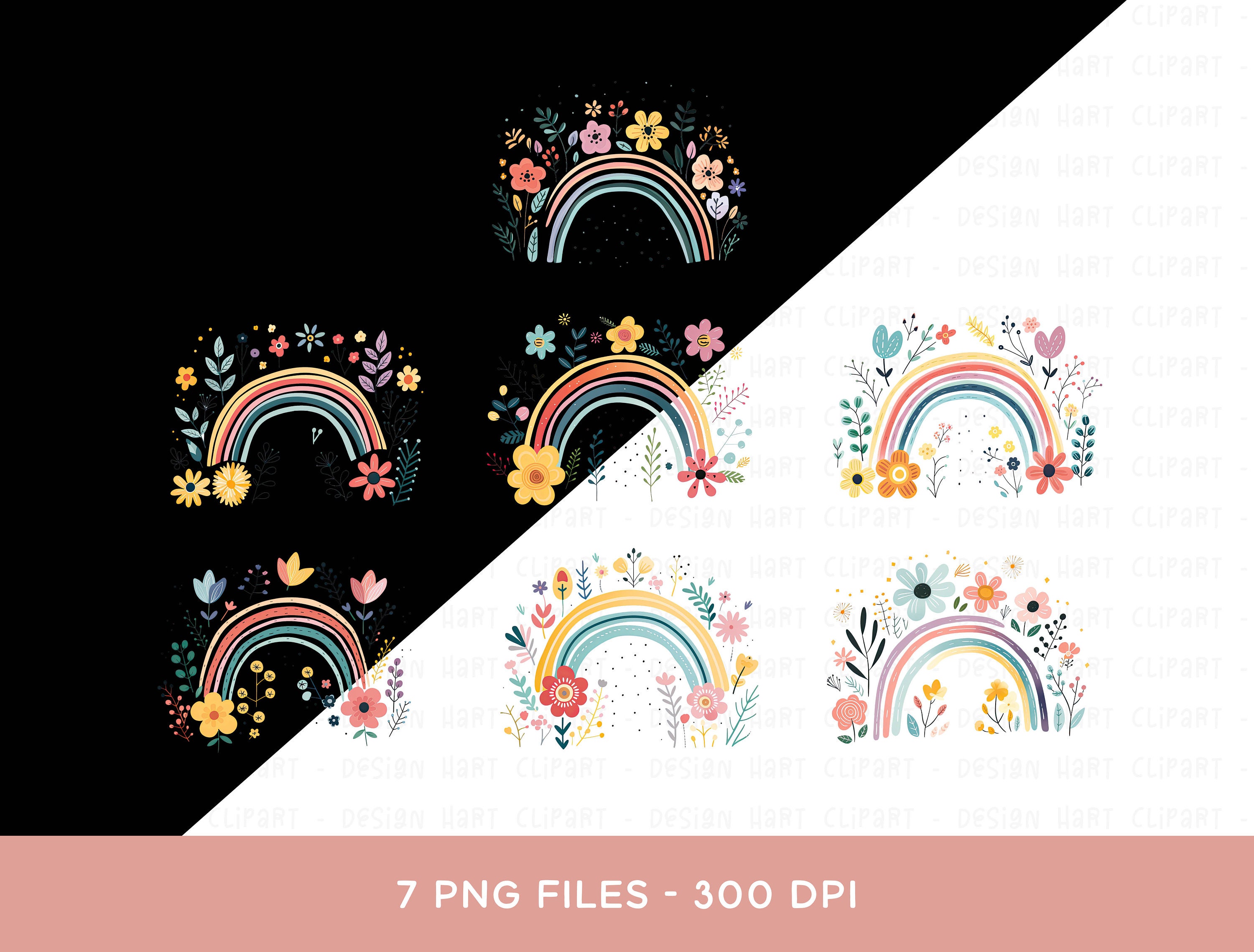Rainbows Clipart Bundle Colorful Floral PNG Graphics for - Etsy