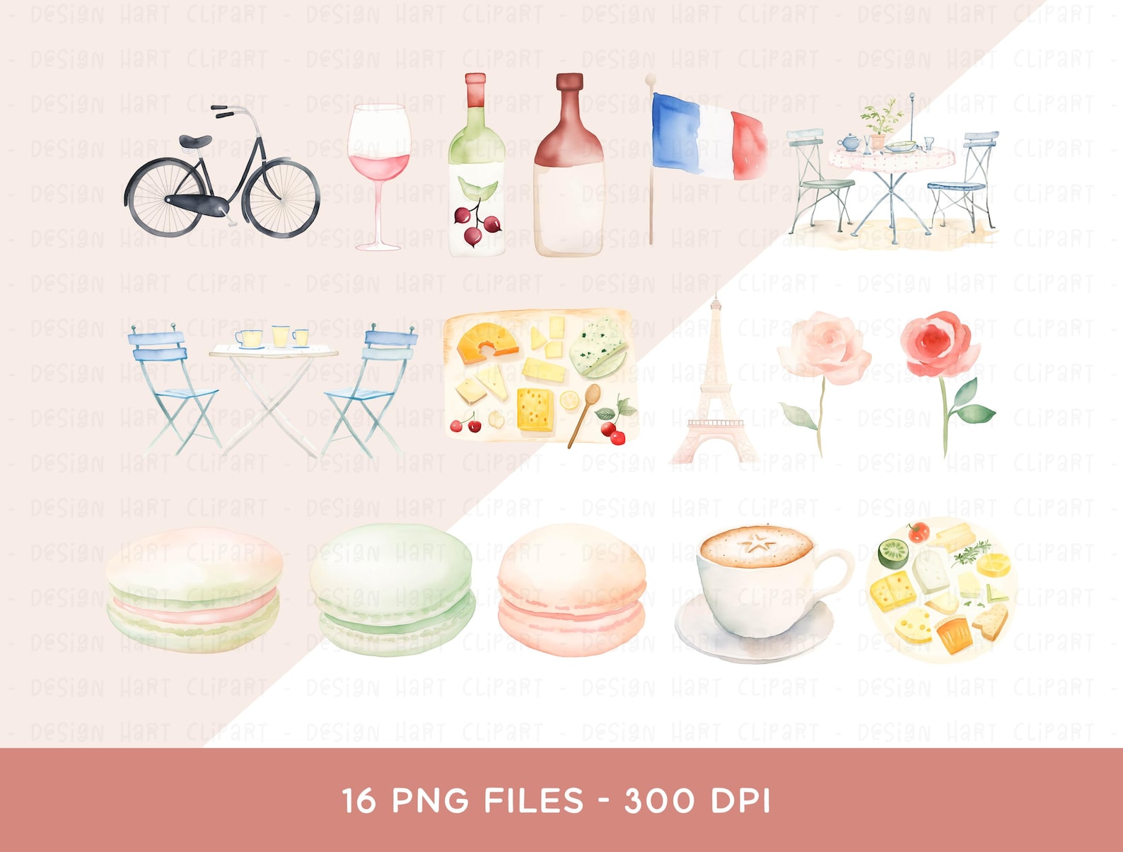 France Clipart Bundle, PNG Graphics Digital Download Watercolor French ...