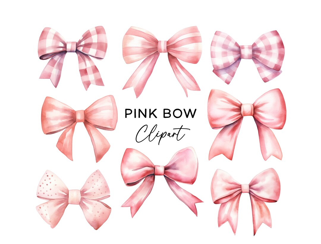 Bow Clipart Bundle Set, Watercolor Pink Bows Ribbons, Pastel Pink PNG ...