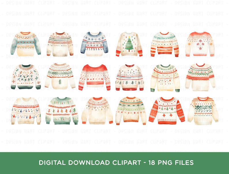 Christmas Jumpers Clipart Bundle, PNG Graphics Digital Download ...