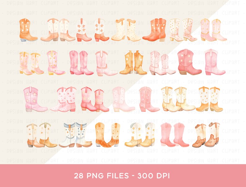 Cowboy Boots Clipart Bundle, Cowboy Cowgirl Boots Rodeo Wild West PNG ...