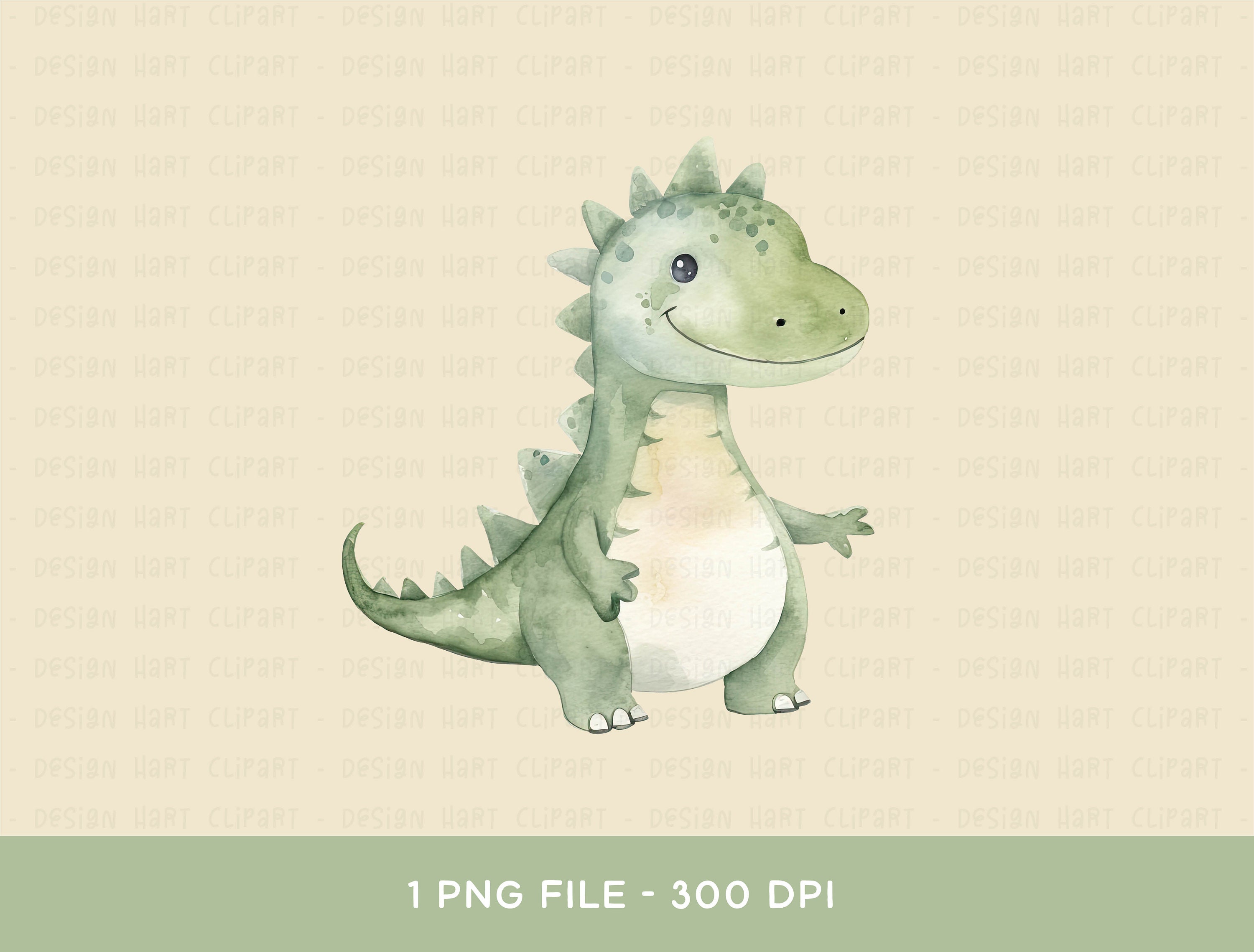 Dinosaur T-rex Clipart, Watercolor Green PNG Graphic Digital Download ...