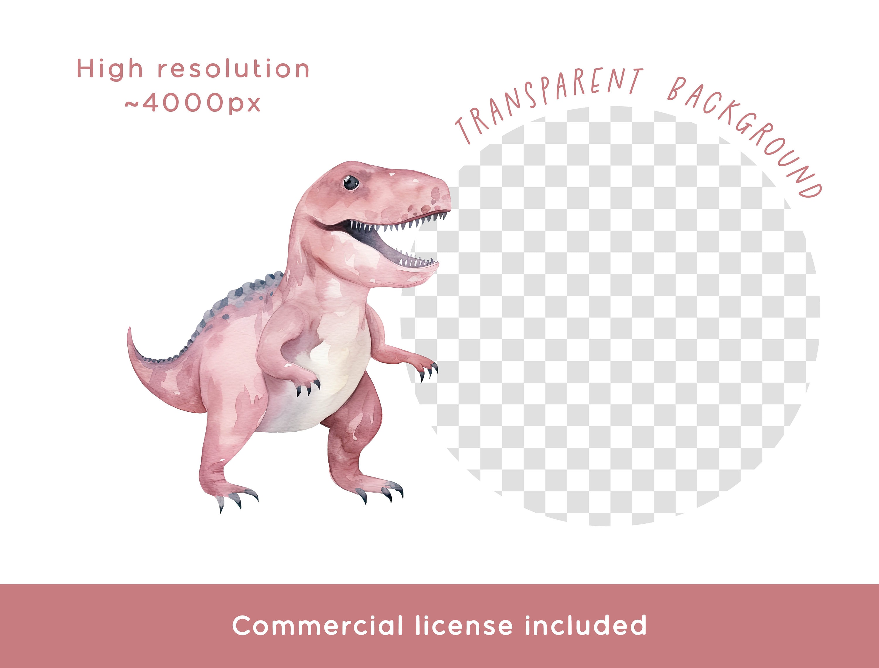 Dinosaur Clipart Bundle, Watercolor Girls Pink T-rex Prehistoric Dino ...