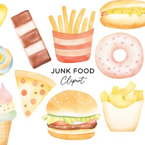 Junk Food Clipart Bundle, PNG Graphic Digital Download Watercolor ...