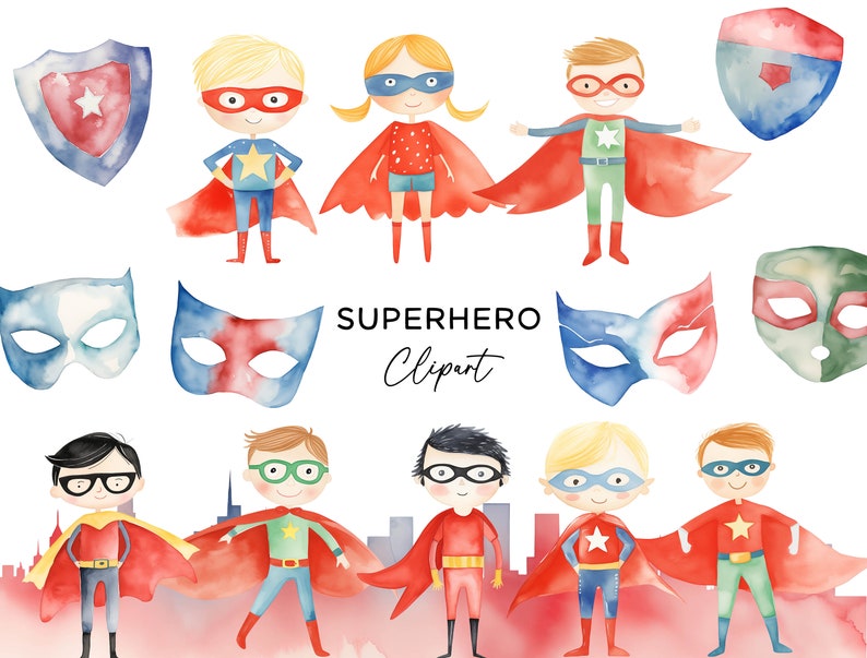 Superhero Clipart Bundle, Watercolor Superheroes PNG Sublimation ...