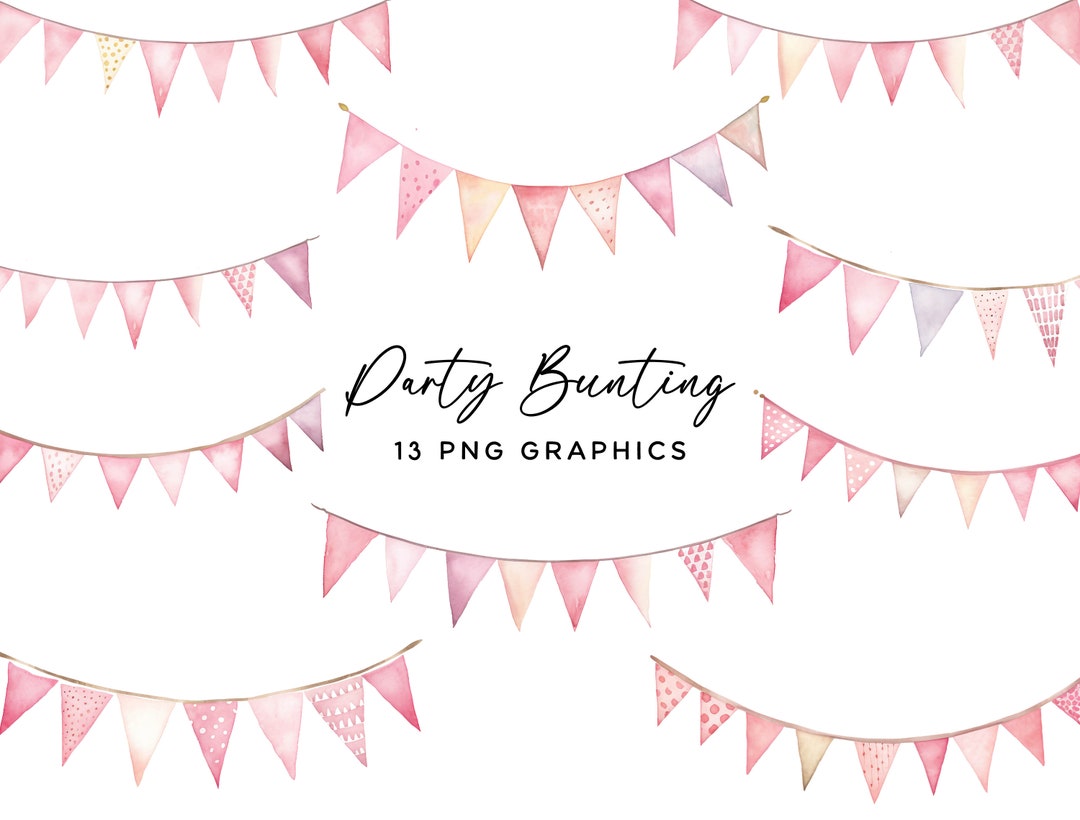 Bunting Clipart Bundle, Watercolor Pastel Flag PNG Digital Download ...