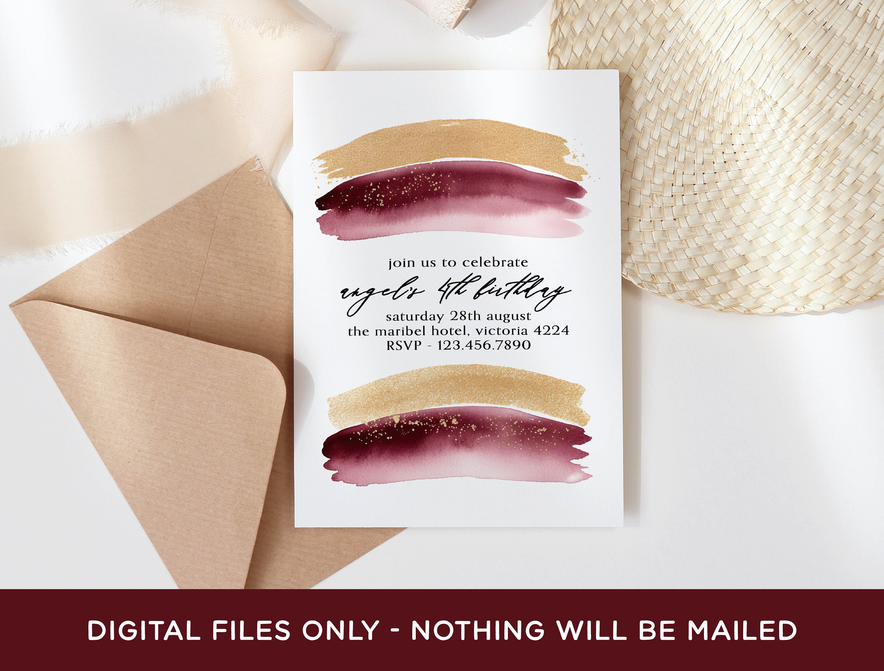 Brush Stroke Clipart Bundle - Watercolor Burgundy & Gold Maroon Smudge ...