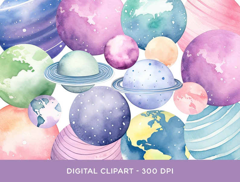 Planets Clipart Bundle Watercolor Pastel Galaxy Solar System - Etsy
