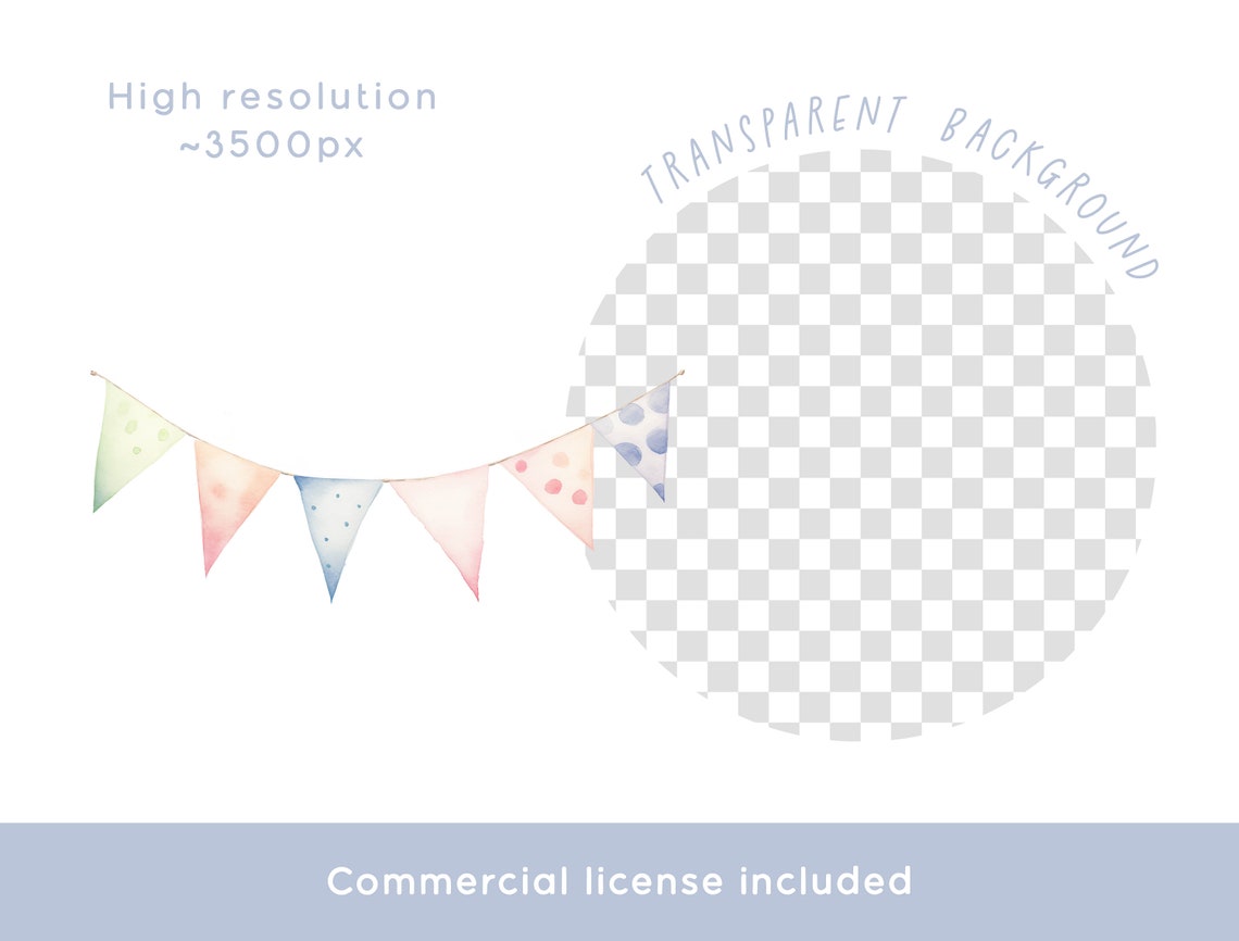 Bunting Clipart Bundle, Watercolor Pastel Party Banner Rainbow PNG ...