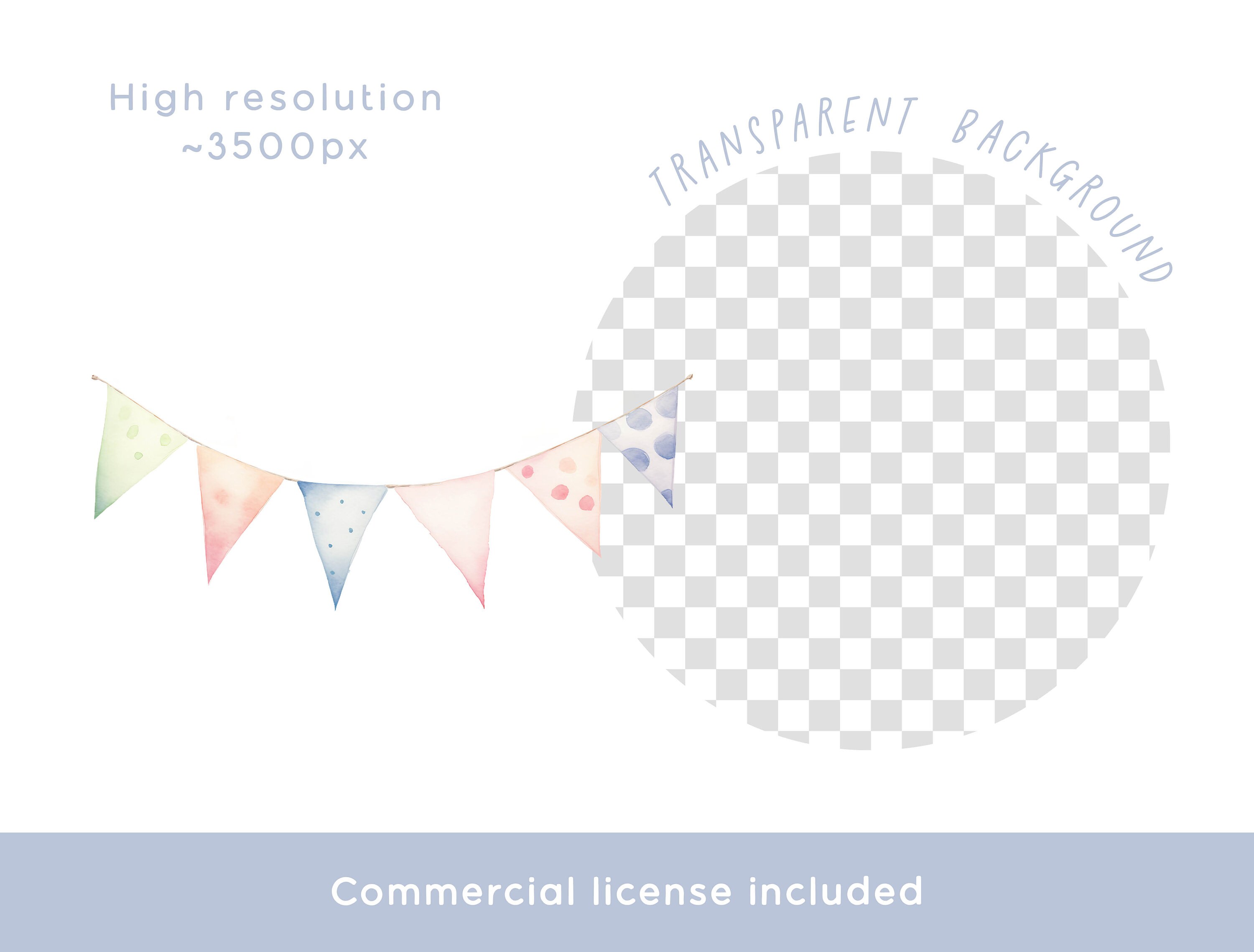 Bunting Clipart Bundle, Watercolor Pastel Party Banner Rainbow PNG ...