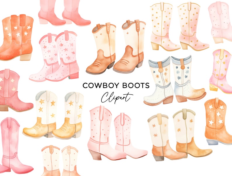 Cowboy Boots Clipart Bundle, Cowboy Cowgirl Boots Rodeo Wild West PNG ...