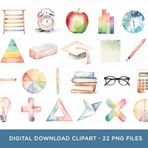Maths Clipart Bundle, PNG Graphic Digital Download Watercolor ...