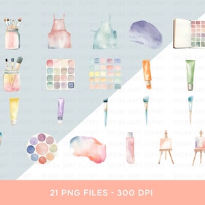 Artist Clipart Bundle - Watercolor Art Class Paintbrush Easel Canvas ...