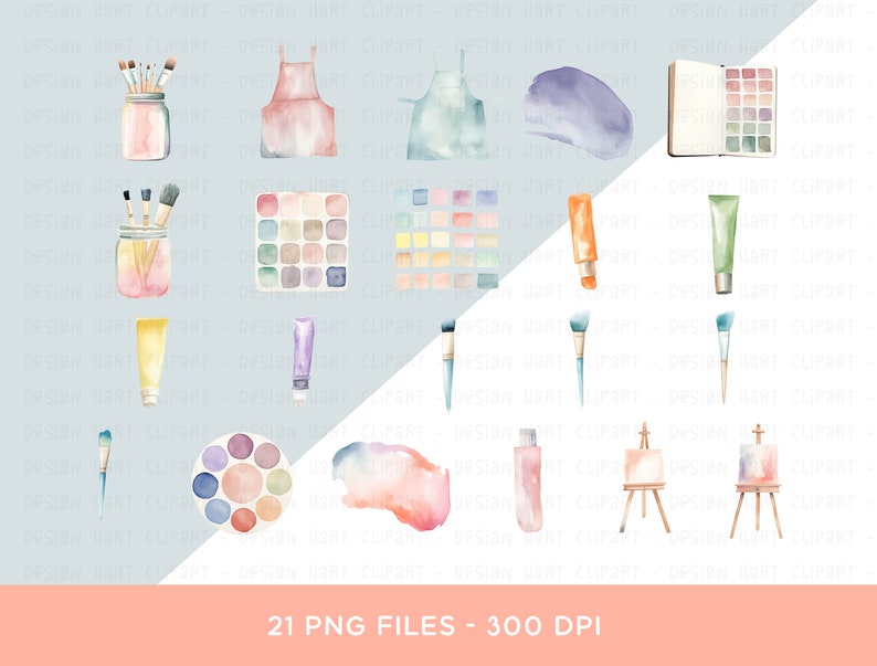 Artist Clipart Bundle - Watercolor Art Class Paintbrush Easel Canvas ...