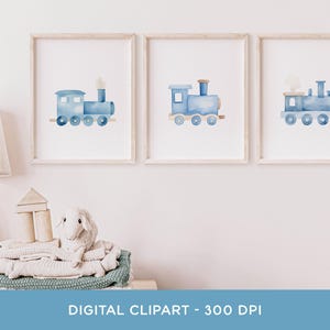 Train Clipart Bundle, PNG Download Watercolor Blue Vintage Classic ...