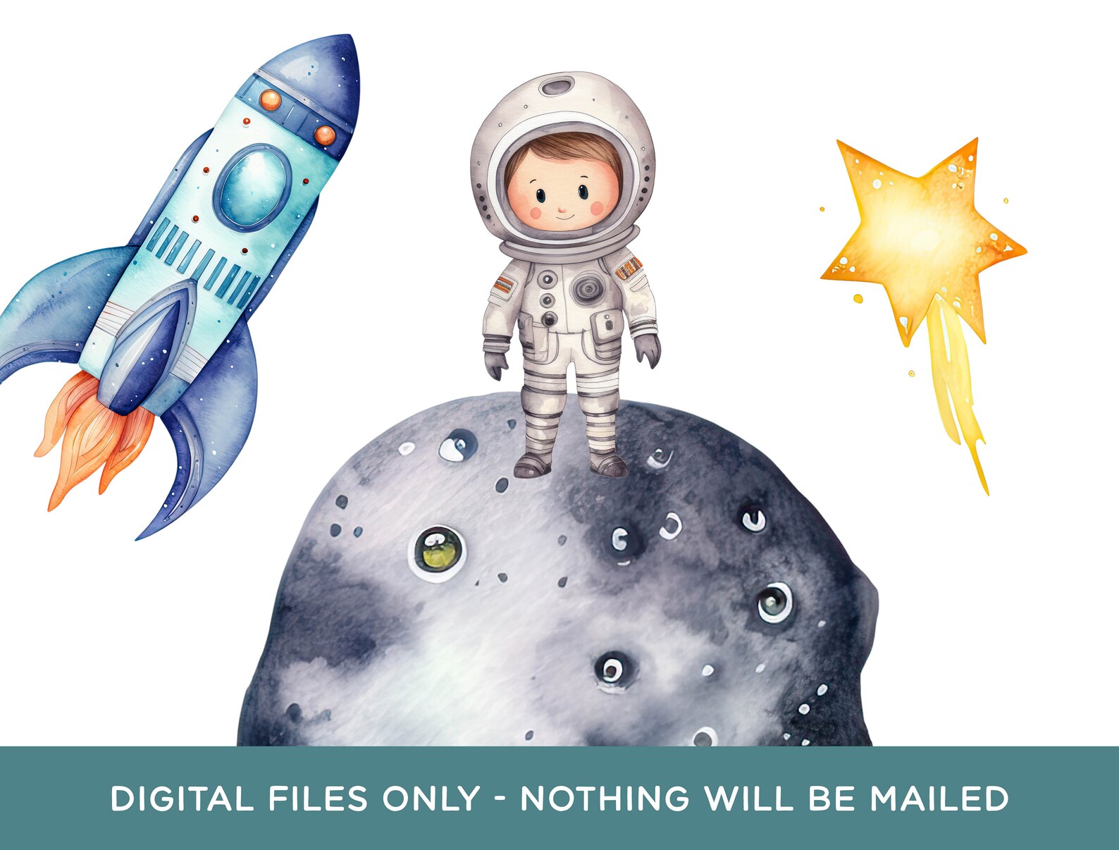 Astronaut Clipart Bundle, Watercolor PNG Graphics, Digital Download ...