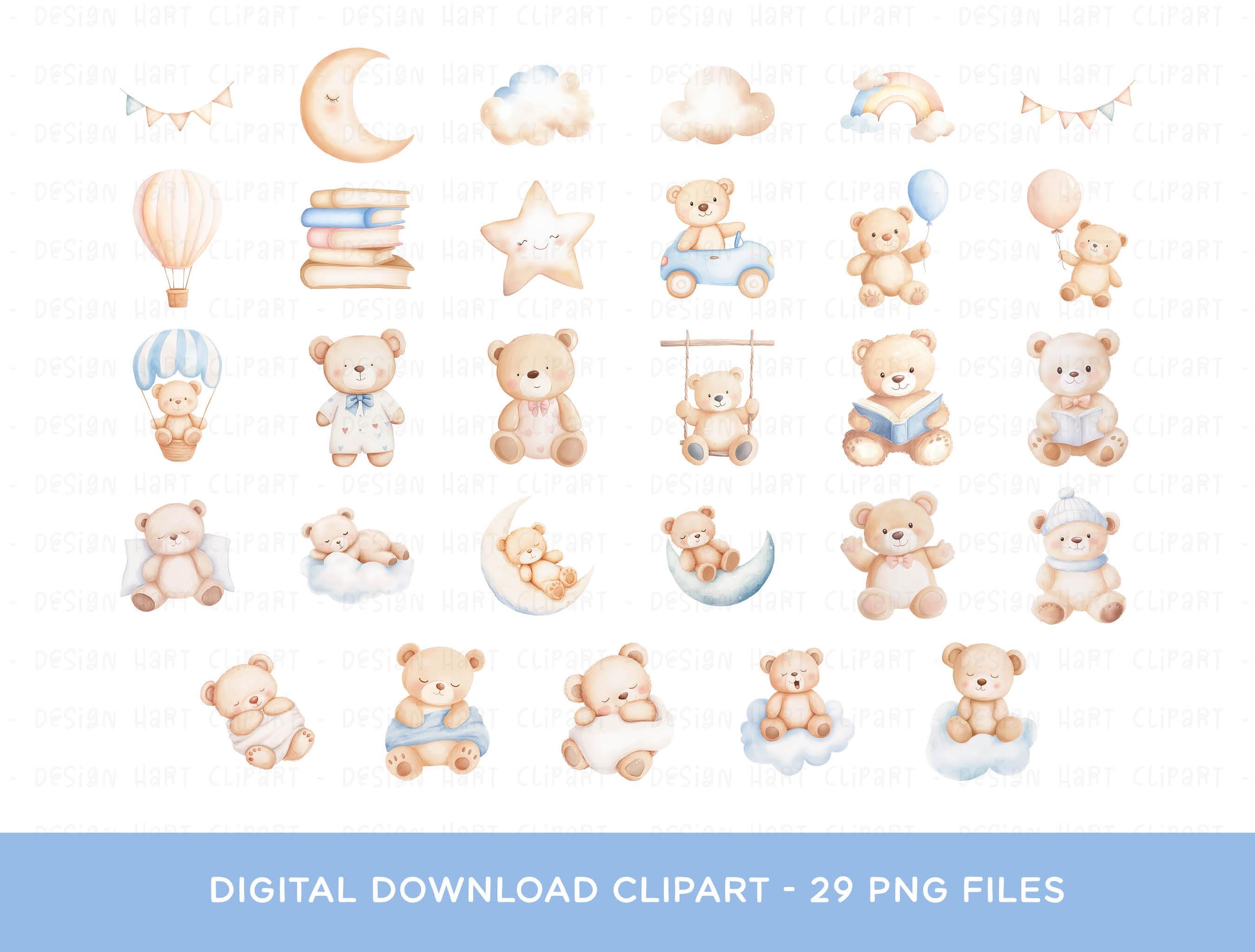 Teddy Bear Clipart Bundle, PNG Graphics Watercolor Clipart Sleepy Bears ...