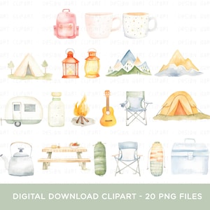 Camping Clipart Bundle, Camper Caravan Picnic Campfire Sleeping Bag ...