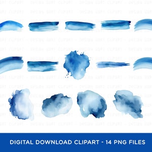 Blue Brush Stroke Clipart Bundle - Watercolor Smudge Stain Splodge ...