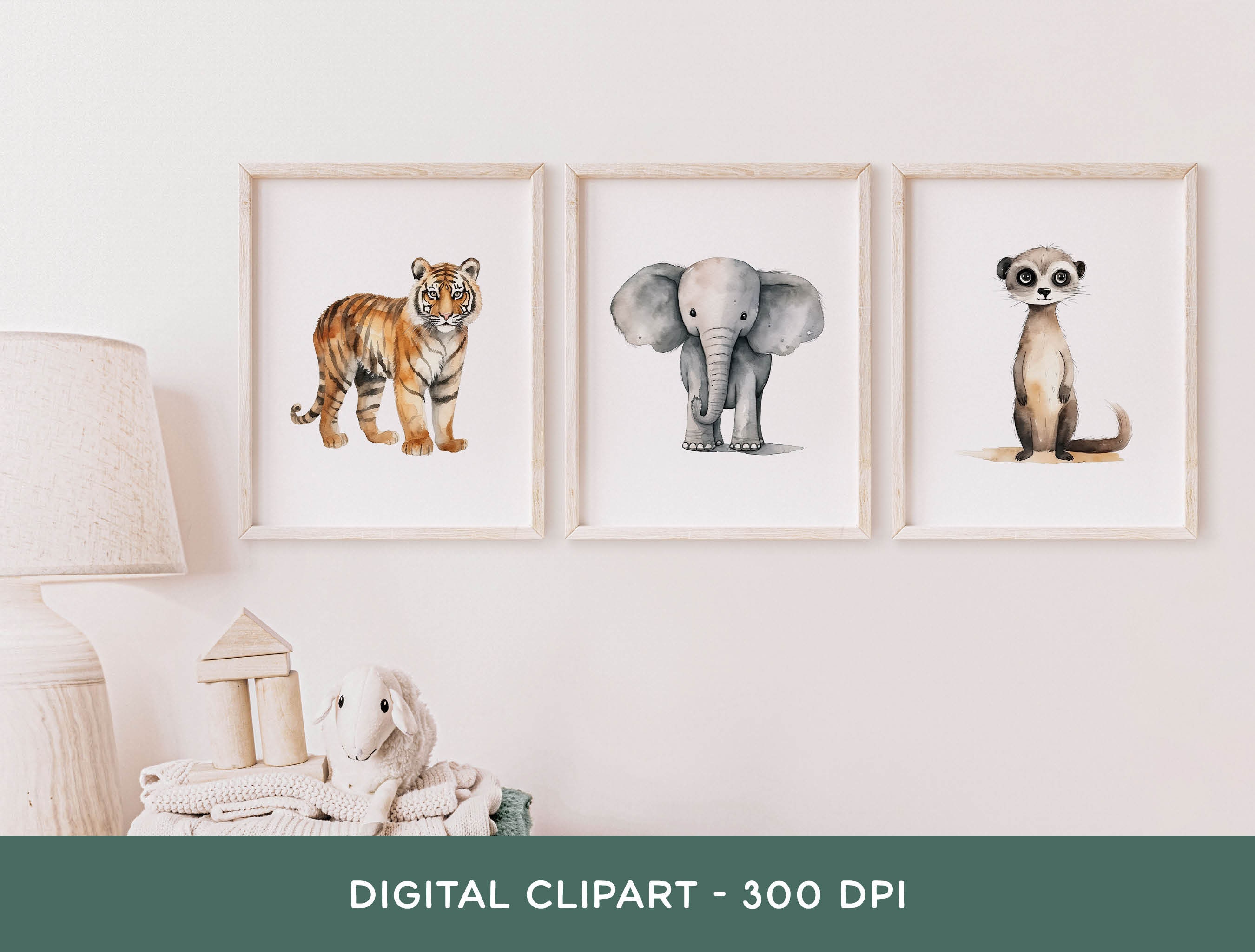 Zoo Animal Clipart Bundle, Watercolor Safari PNG Graphics, Commercial ...