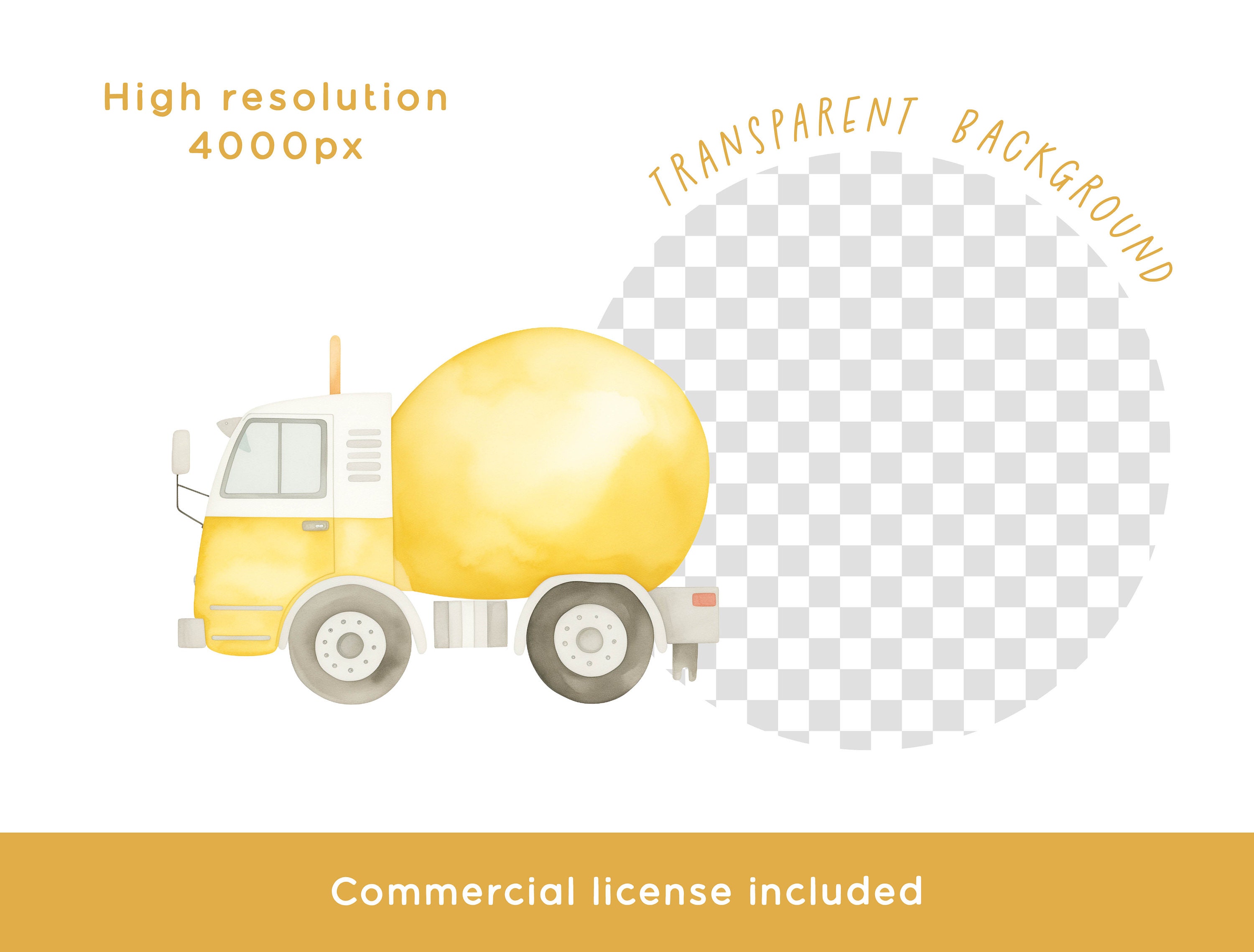 Construction Clipart Bundle, Vehicles Watercolor Digger Excavator Dump ...