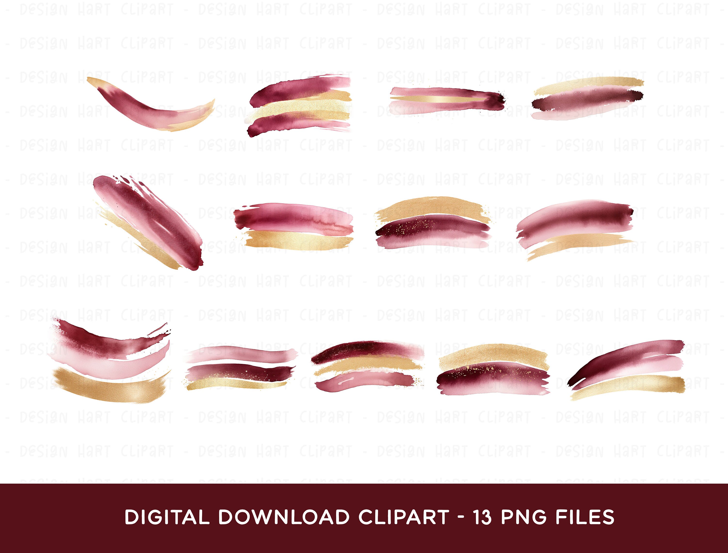 Brush Stroke Clipart Bundle - Watercolor Burgundy & Gold Maroon Smudge ...
