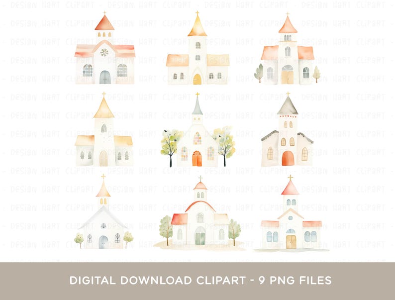 Church Clipart Bundle, PNG Graphics Digital Download Watercolor ...