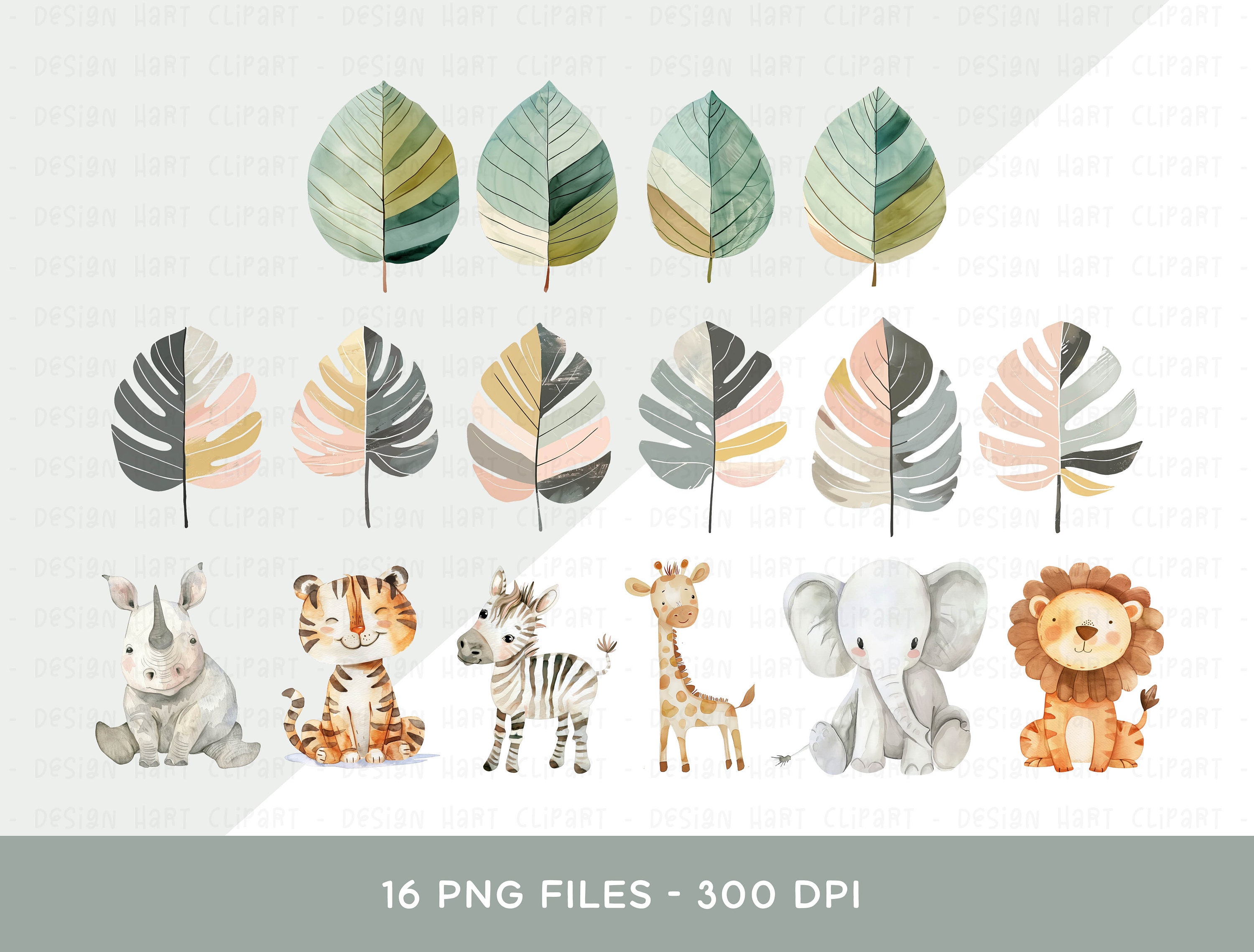 Safari Clipart Bundle Jungle Animals Watercolor Lion Elephant Zebra ...