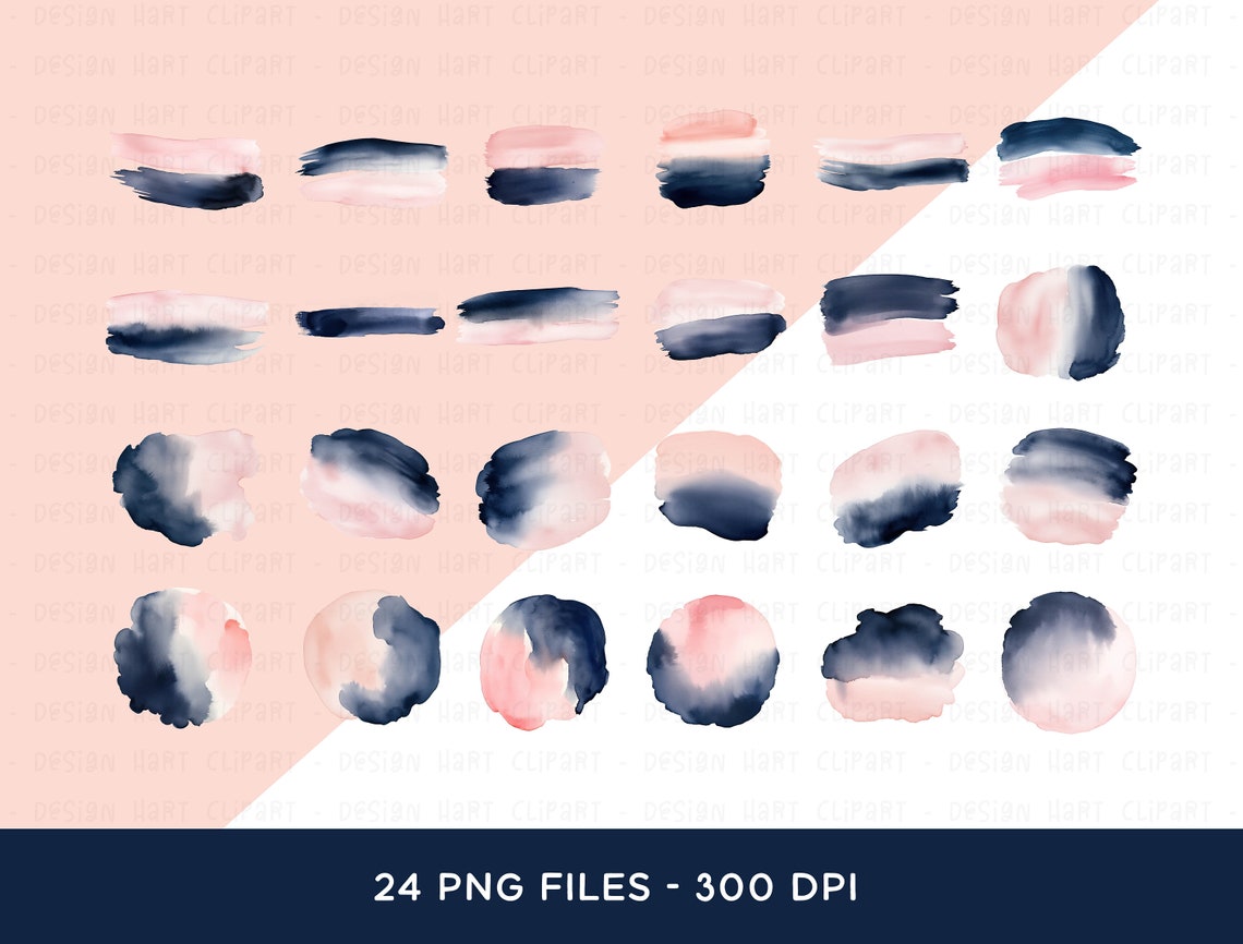Brush Stroke Clipart Bundle Watercolor Blush Pink Navy Blue Smudge ...