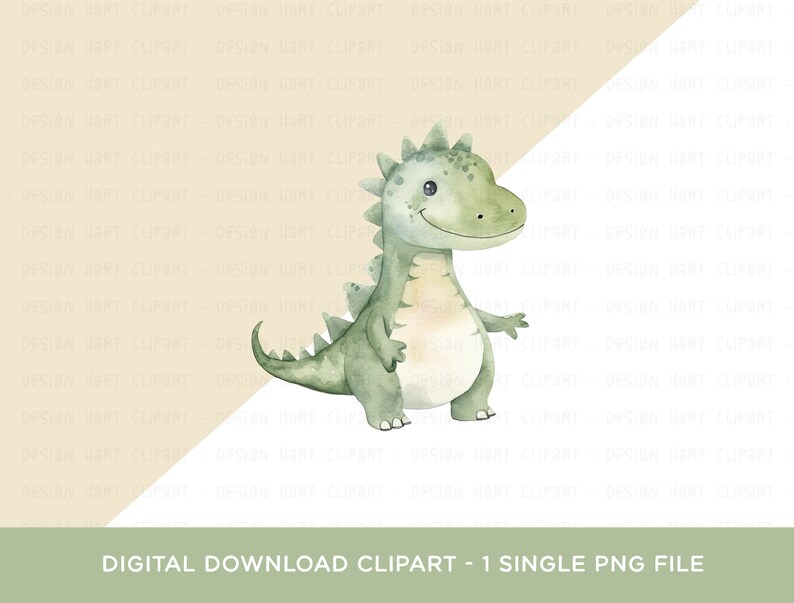 Dinosaur T-rex Clipart, Watercolor Green PNG Graphic Digital Download ...