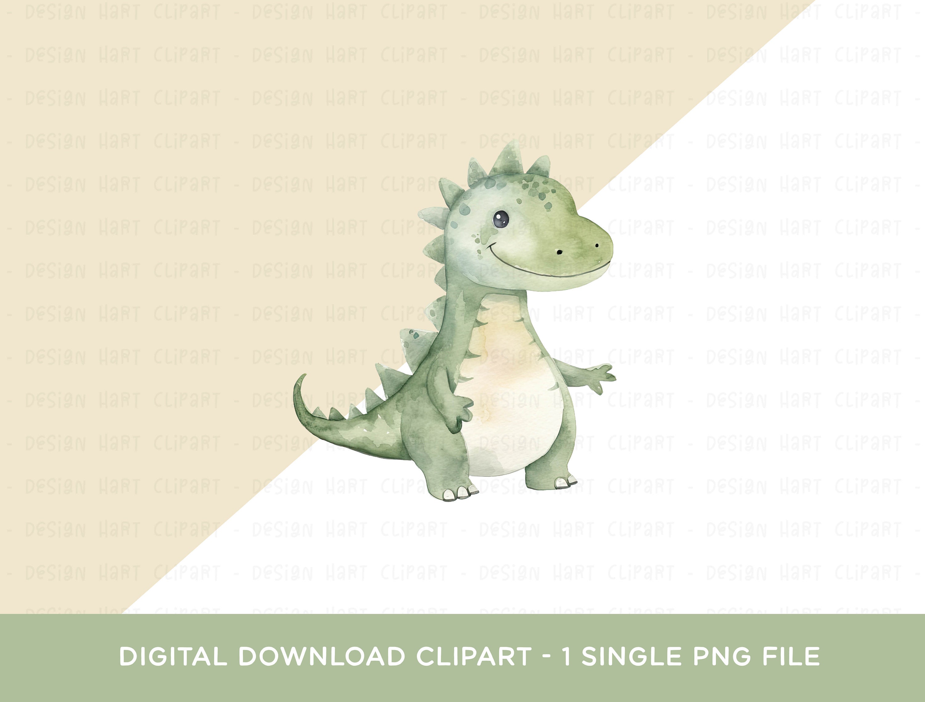 Dinosaur T-rex Clipart, Watercolor Green PNG Graphic Digital Download ...