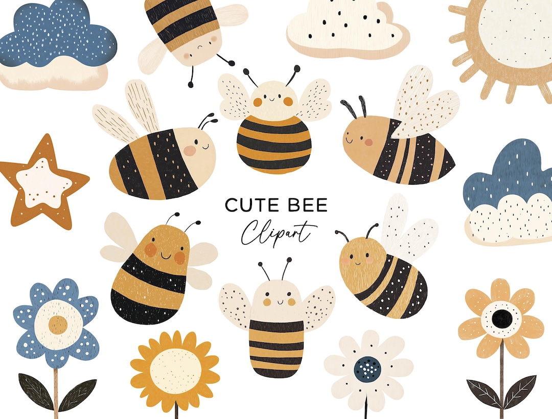 Bumble Bee Clipart Bundle Set, Painted Pastel Boho Bee PNG Graphics ...