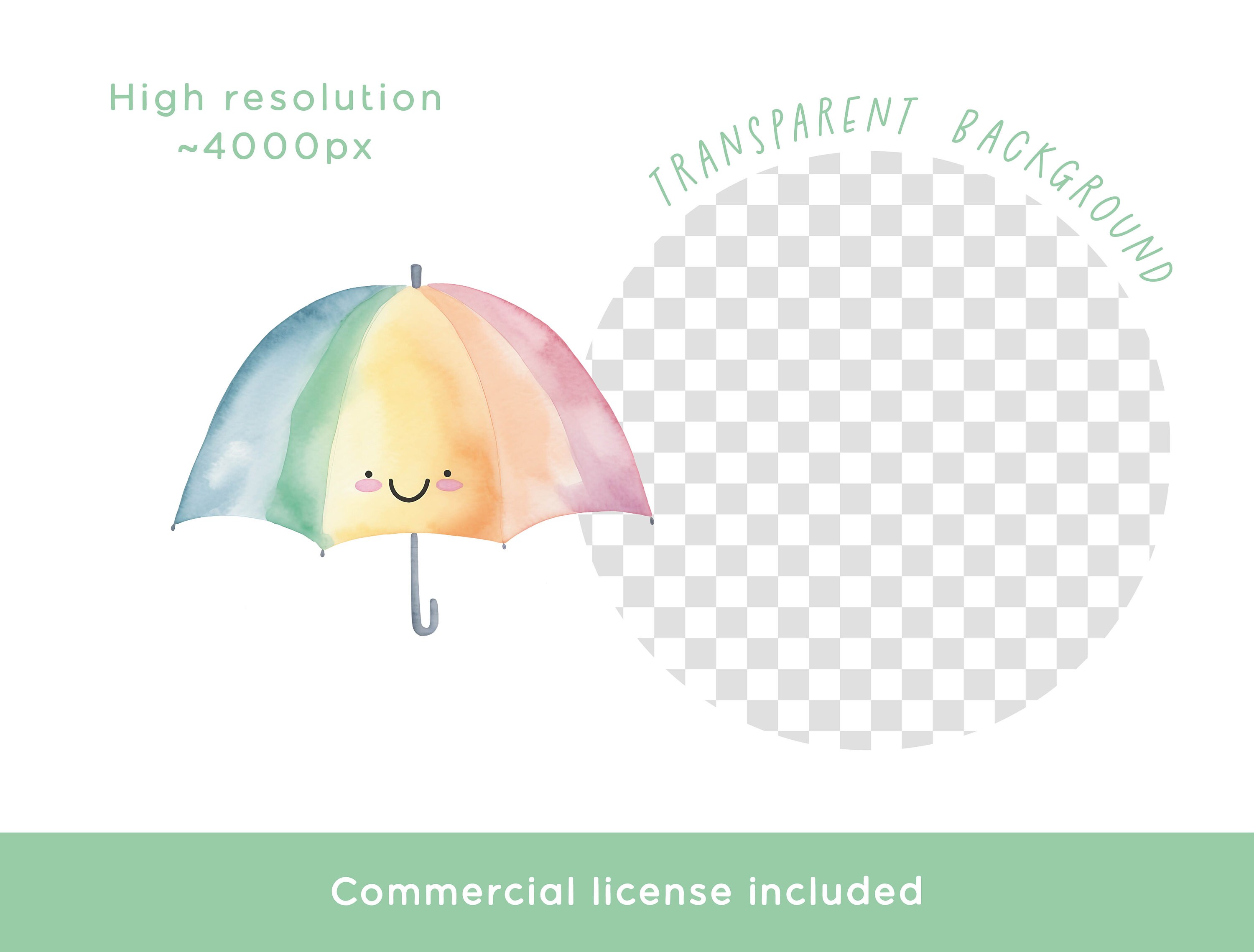 Weather Clipart Bundle, Watercolor Sun Cloud Rainbow Umbrella Moon Rain ...