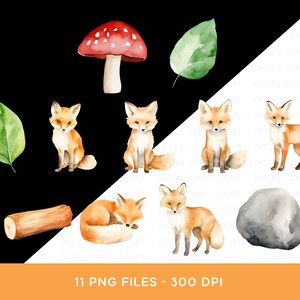 Watercolor Fox Clipart Bundle Woodland Animal Nursery Art PNG - Etsy