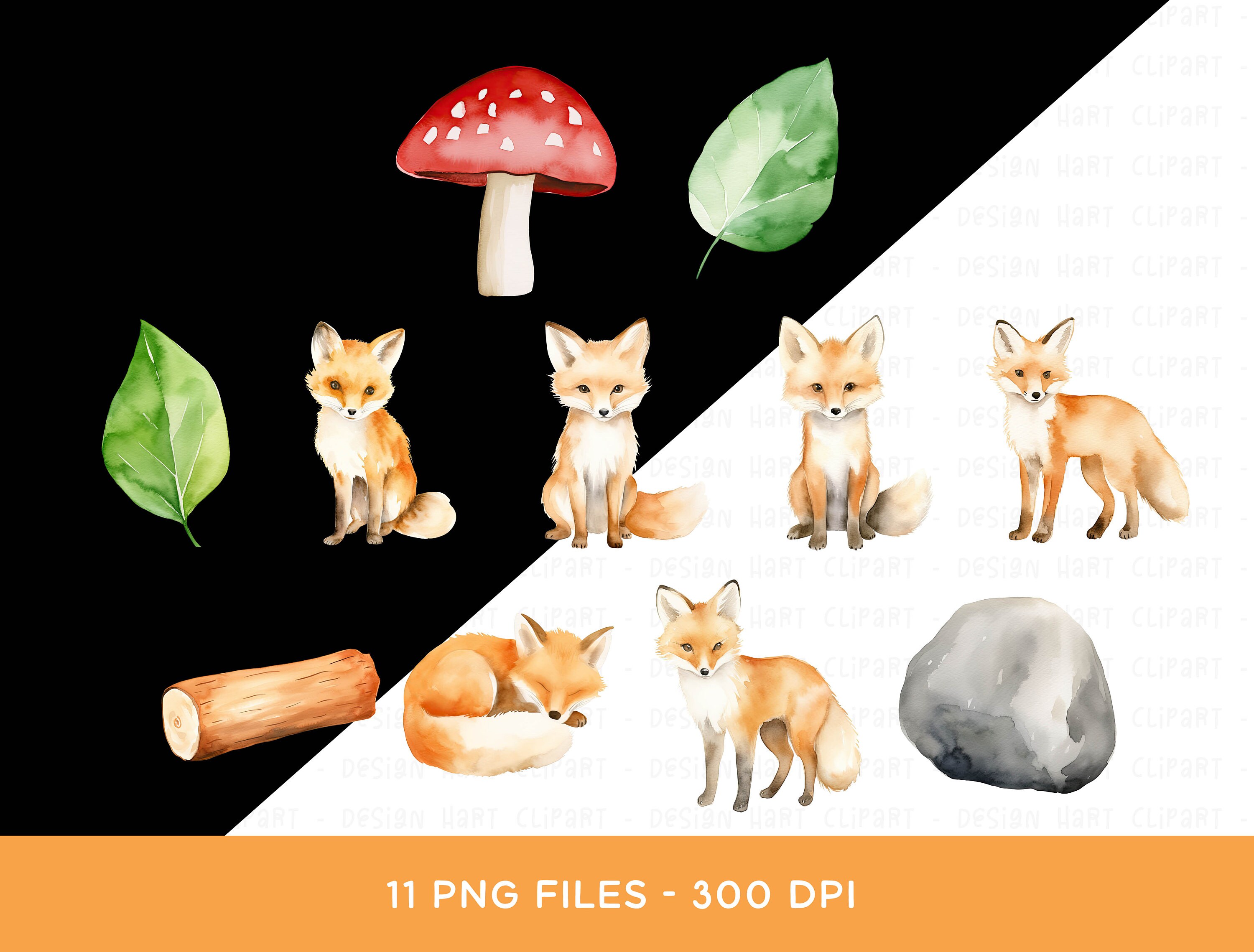 Watercolor Fox Clipart Bundle, Woodland Animal Nursery Art PNG ...