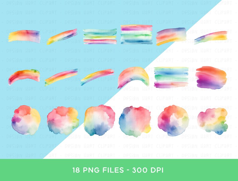 Rainbow Clipart Bundle, Watercolor Brush Stroke Smudge Stain Splodge ...