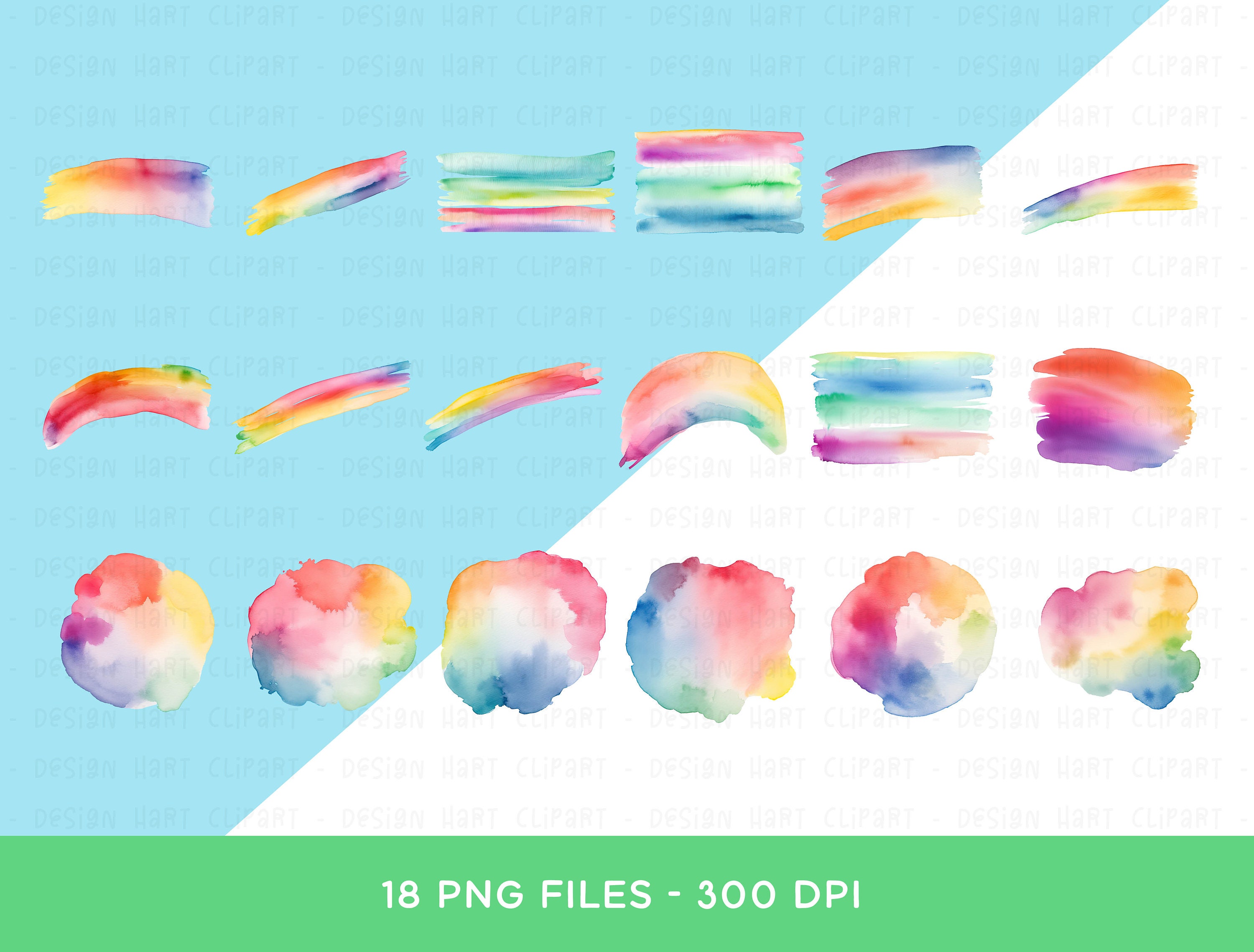 Rainbow Clipart Bundle, Watercolor Brush Stroke Smudge Stain Splodge ...