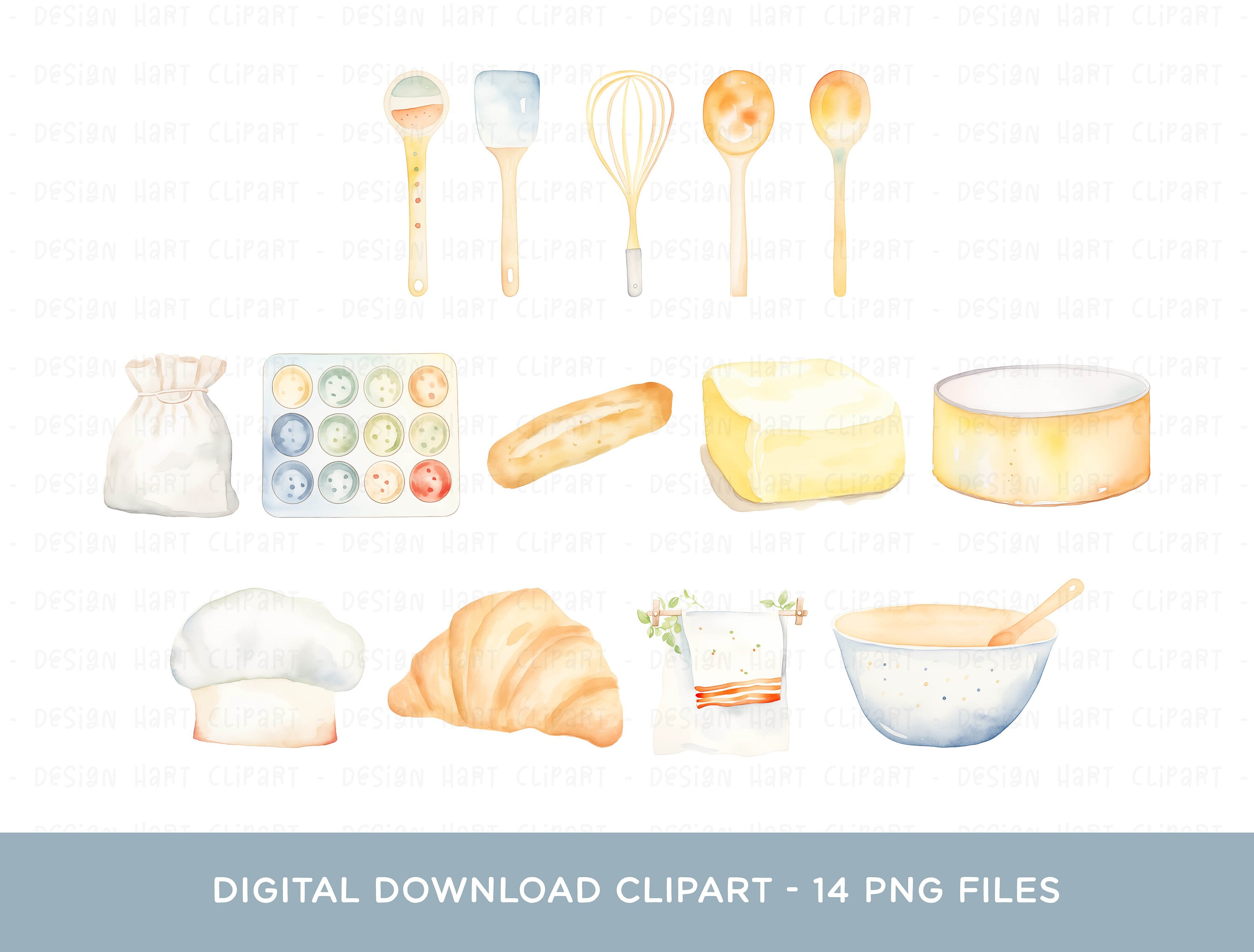 Baking Clipart Bundle Set, PNG Digital Download Watercolor Bakery ...