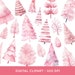 Pink Christmas Tree Clipart Bundle, Pastel Watercolor Xmas Trees PNG ...